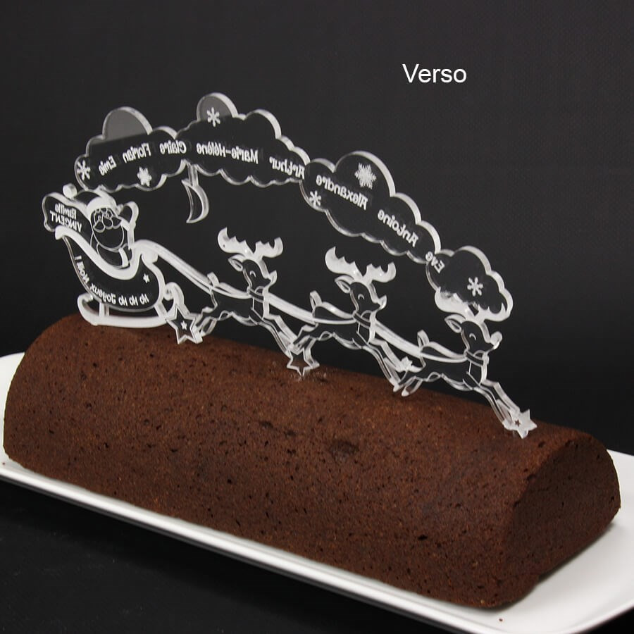 Décor de bûche de noël personnalisable - Père Noël et traineau