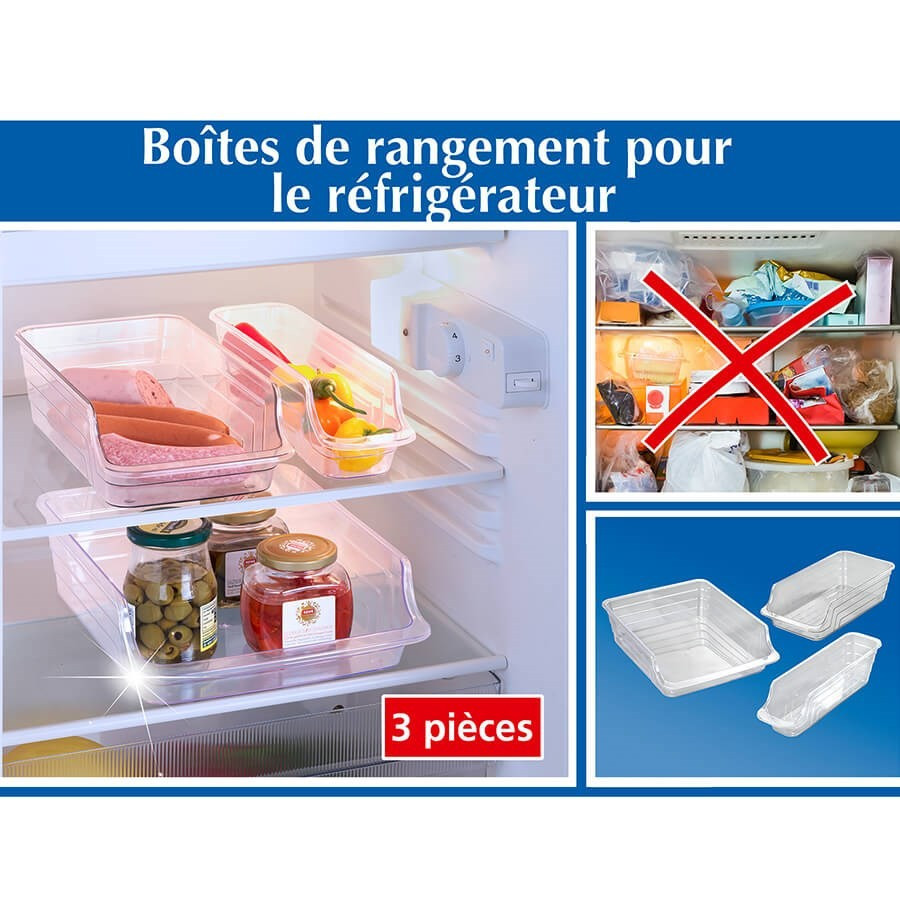 Lot De 3 Boîtes Bacs De Rangement Pour Réfrigérateur